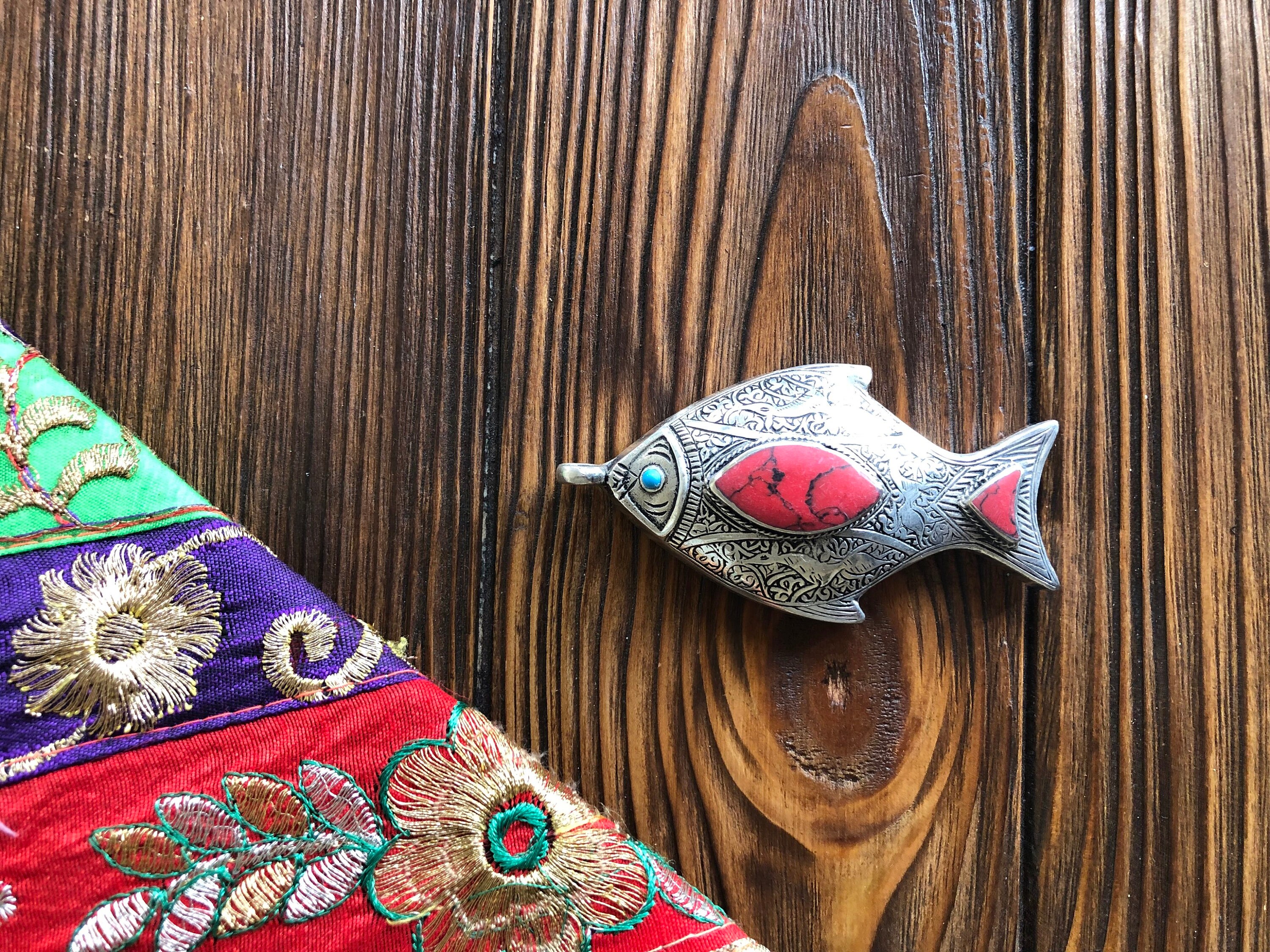 Massive Coral Pendant, Fish Pendant Necklace, Kazakh Necklace, Afghan ...