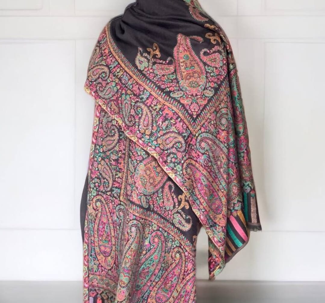 Kani Merino Shawl Handmade Black Color, Thin Woven Scarf Pashmin With ...