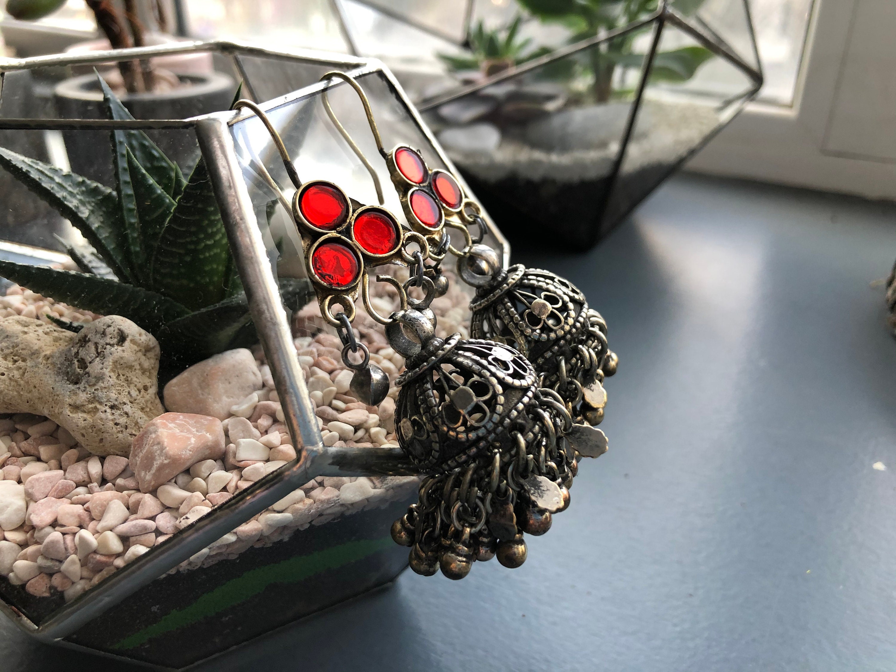 Massive kuchi red whimsical earrings bells jewelry long | Etsy