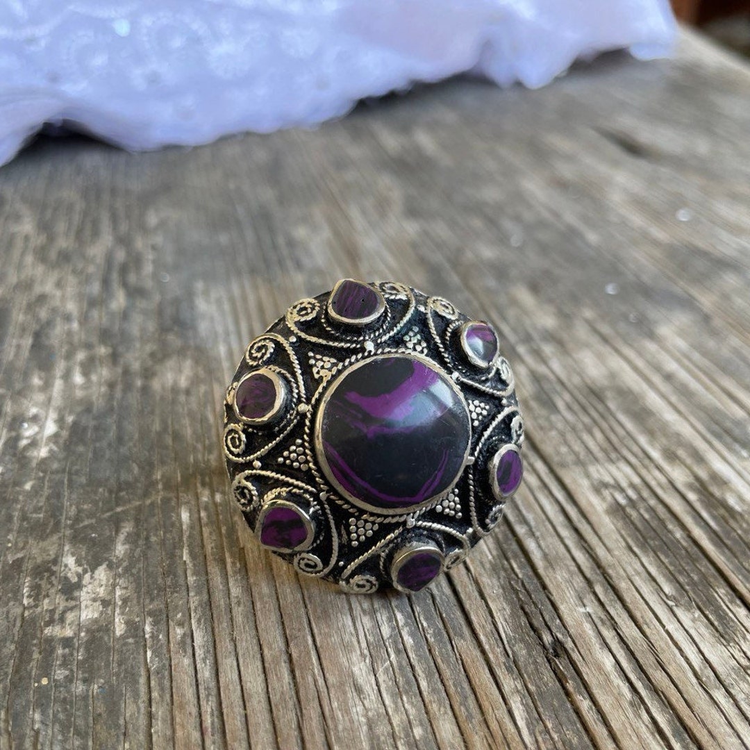 Massive Round Ring in the Shape of a Flower With a Purple Stone, Vintage Nomadic Tuareg Jewelry ...