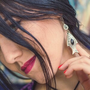 Berber Fish Amulet Earrings, Afghan Animal Black Kuchi Earrings, Tribal ...