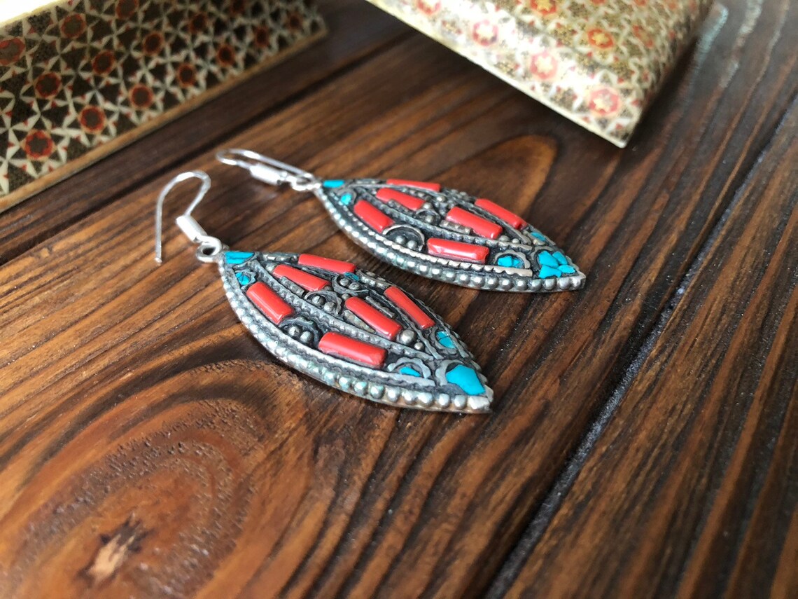 Bohemian ethnic mosaic earrings gypsy nomadic jewelry Berber | Etsy