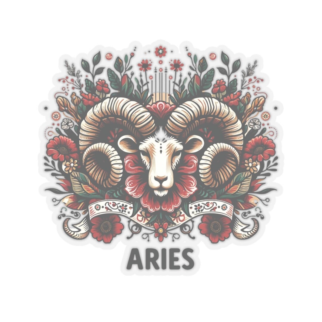 Aries Zodiac Sign Sticker - Boho Botanical Theme, Astrology Vinyl Decal ...