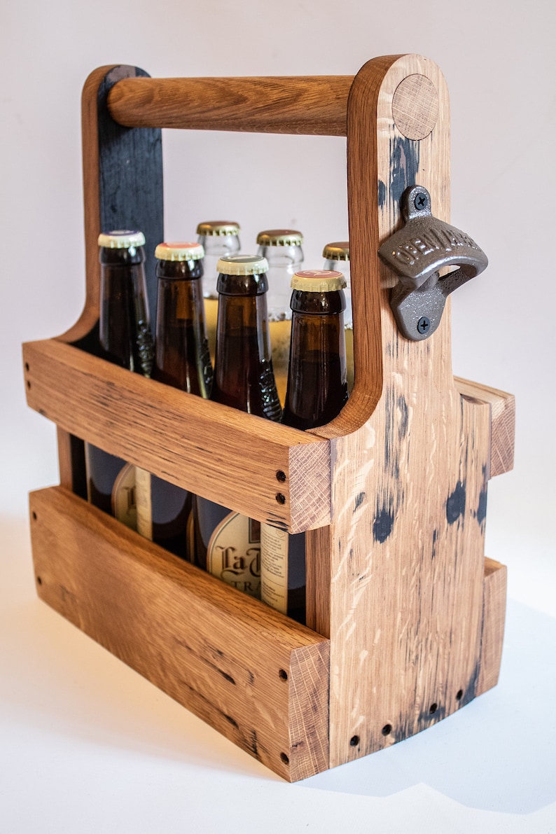 Oak, Whisky Barrel Stave Beer Bottle Carrier/caddy, With Cast Iron ...