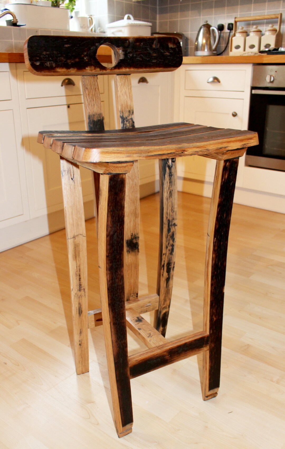 Hand Crafted Oak, Scotch Whisky Barrel Stave Bar/kitchen Stool With ...