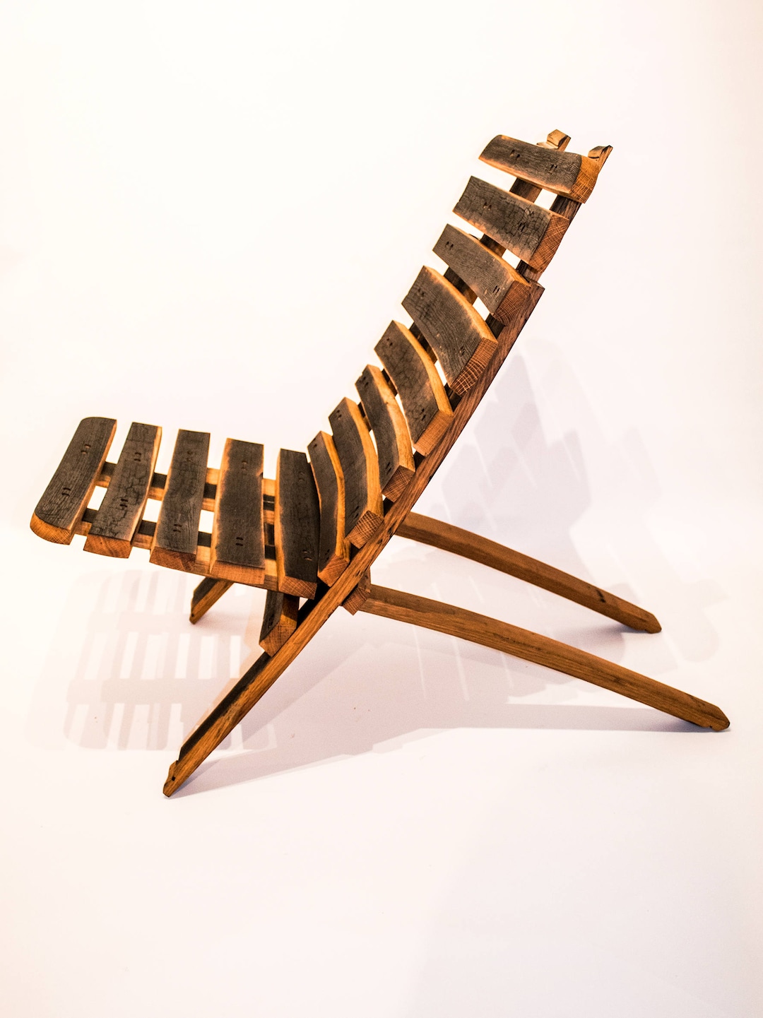 Hand Crafted Oak, Whisky Barrel Stave Folding Beach/garden Lounge Chair ...