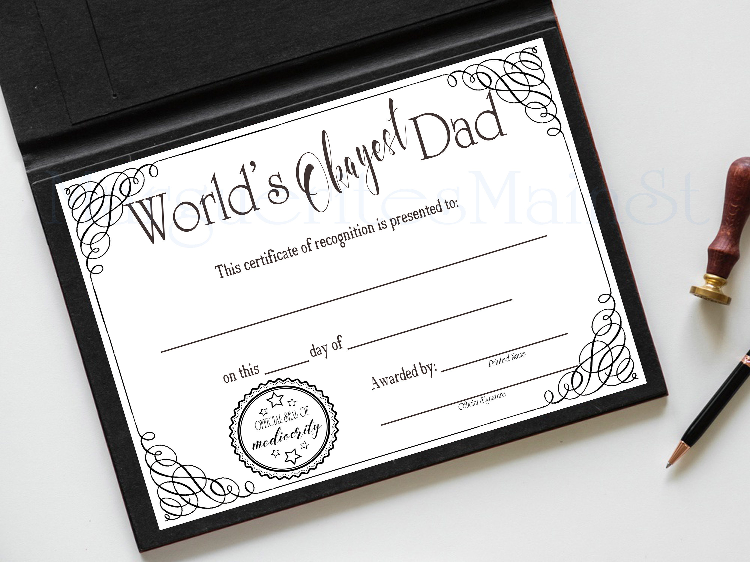 World's Okayest Dad Award - DIY Printable Fathers Day Certificate ...