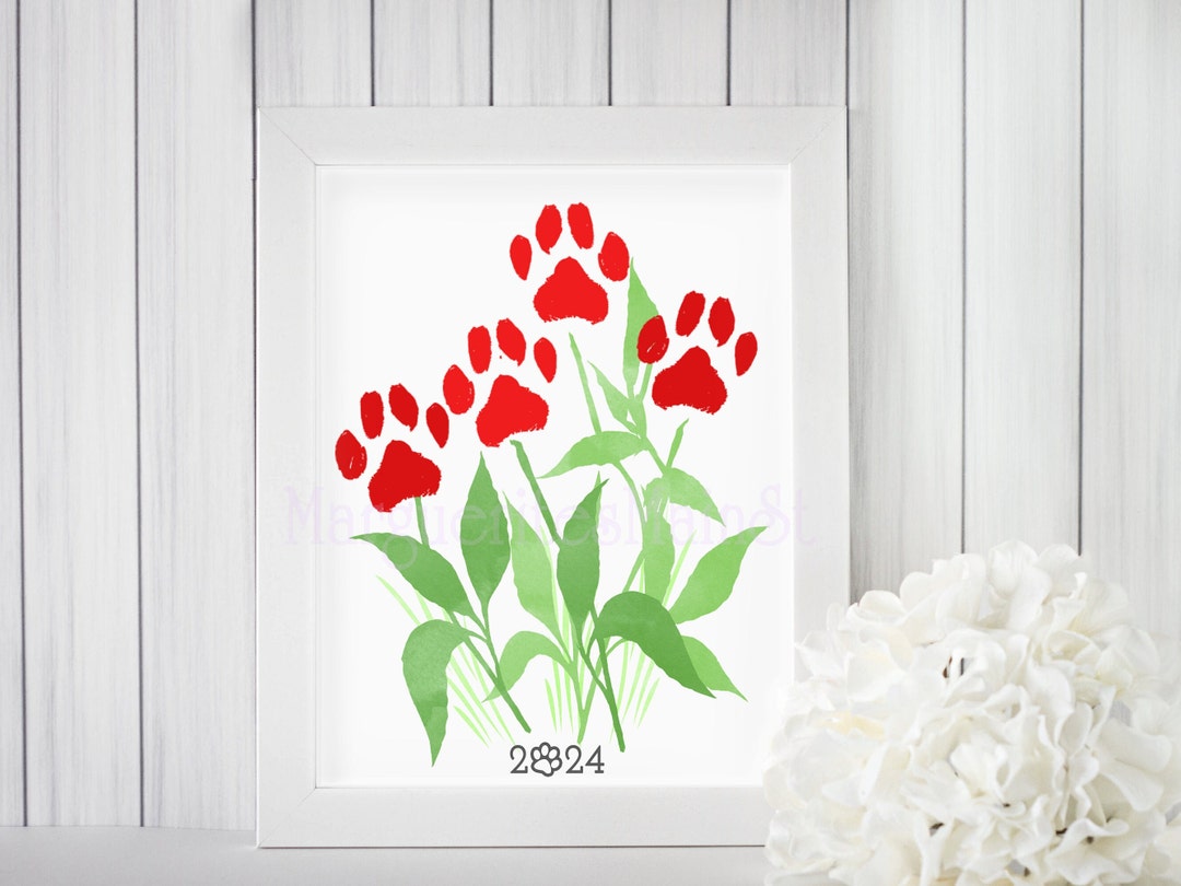 DIY Paw Print Art, Paw Flowers, Gift From Dog, Gift for Pet Parent, Dog ...