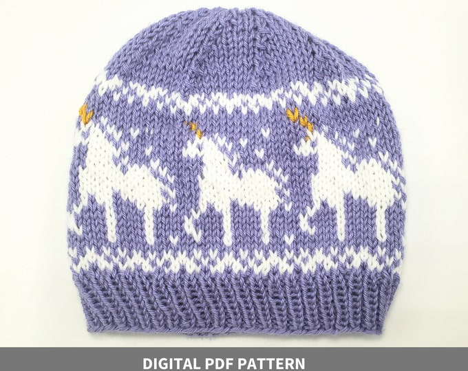 Unicorn Knitting PATTERN // Unicorn Hat Knitting Pattern, Unicorn Fair Isle Knit Hat Pattern ...
