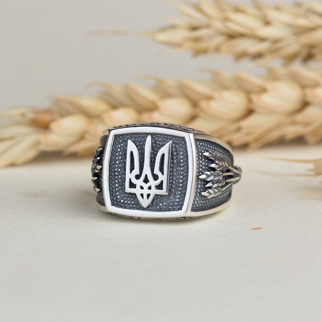 Ukrainian Trident Signet Ring, Sterling Silver, Wheat Spike Jewelry - Etsy