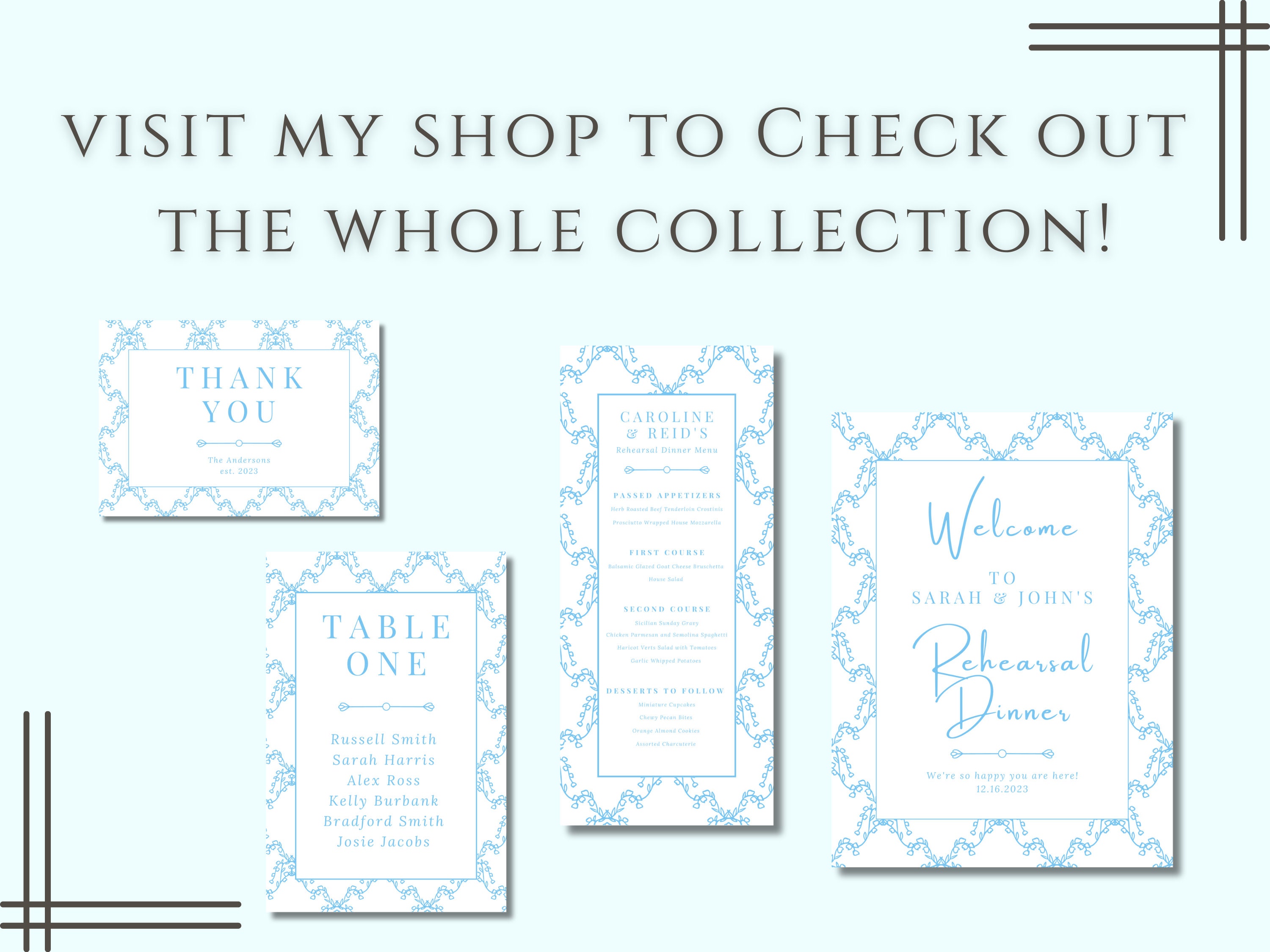Rehearsal Dinner Menu Template, Chinoiserie & Dusty Blue, Wedding Table ...