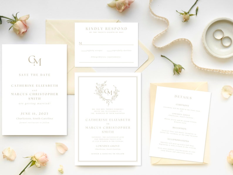 Wedding Invitation Suite Template, Classic Modern Wedding & Monogram ...