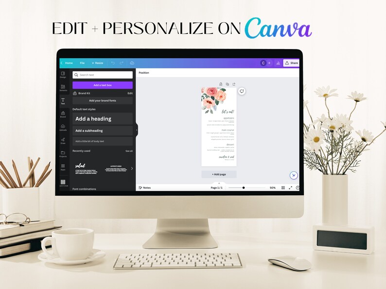 Rehearsal Dinner Menu, Printable Menu Template, Peach Floral ...