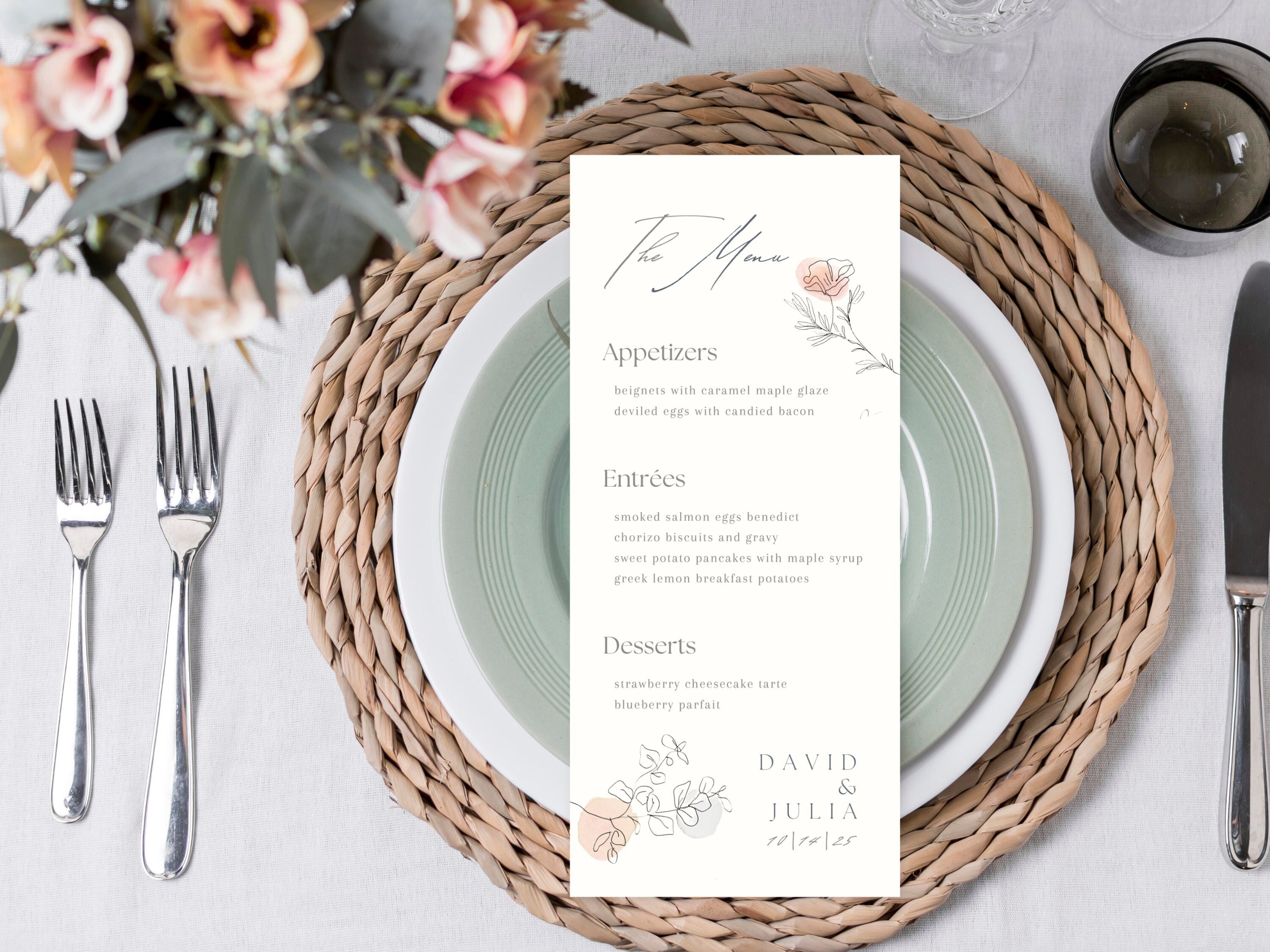 Wedding Menu Template, Calligraphy & Elegant Floral Boho, Editable ...