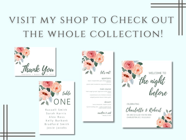 Rehearsal Dinner Menu, Printable Menu Template, Peach Floral ...