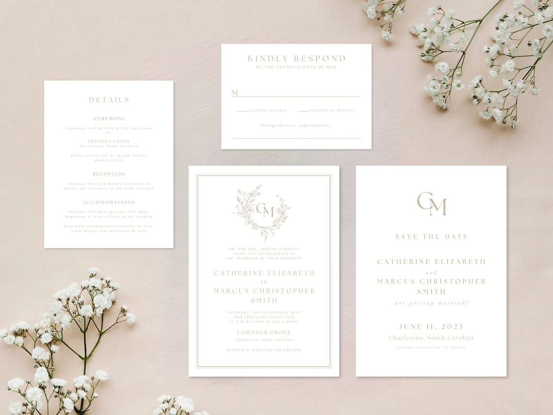 Wedding Invitation Suite Template, Classic Modern Wedding & Monogram ...