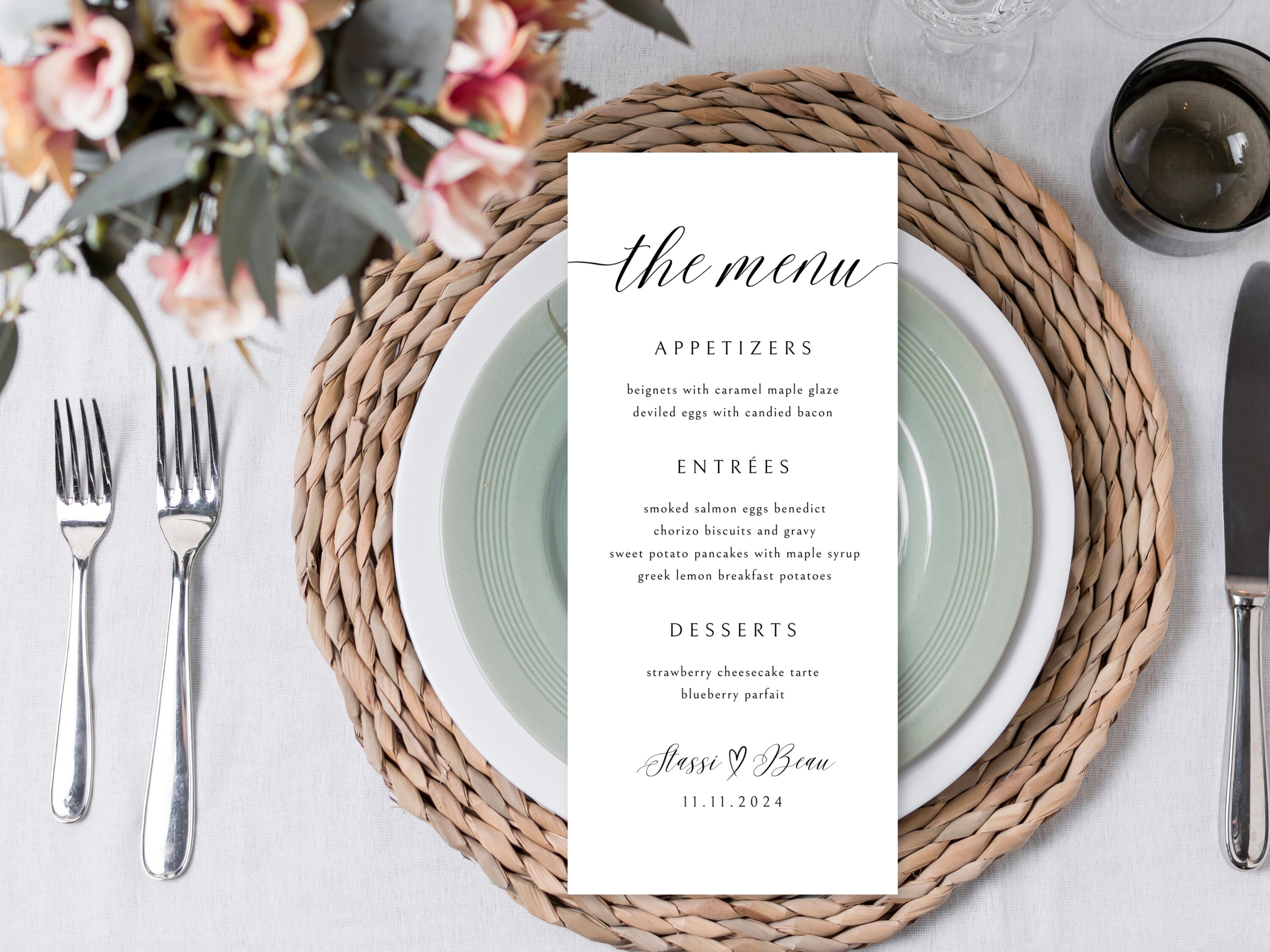 Wedding Menu Template, Minimalist Wedding Calligraphy, Table Menu Card ...