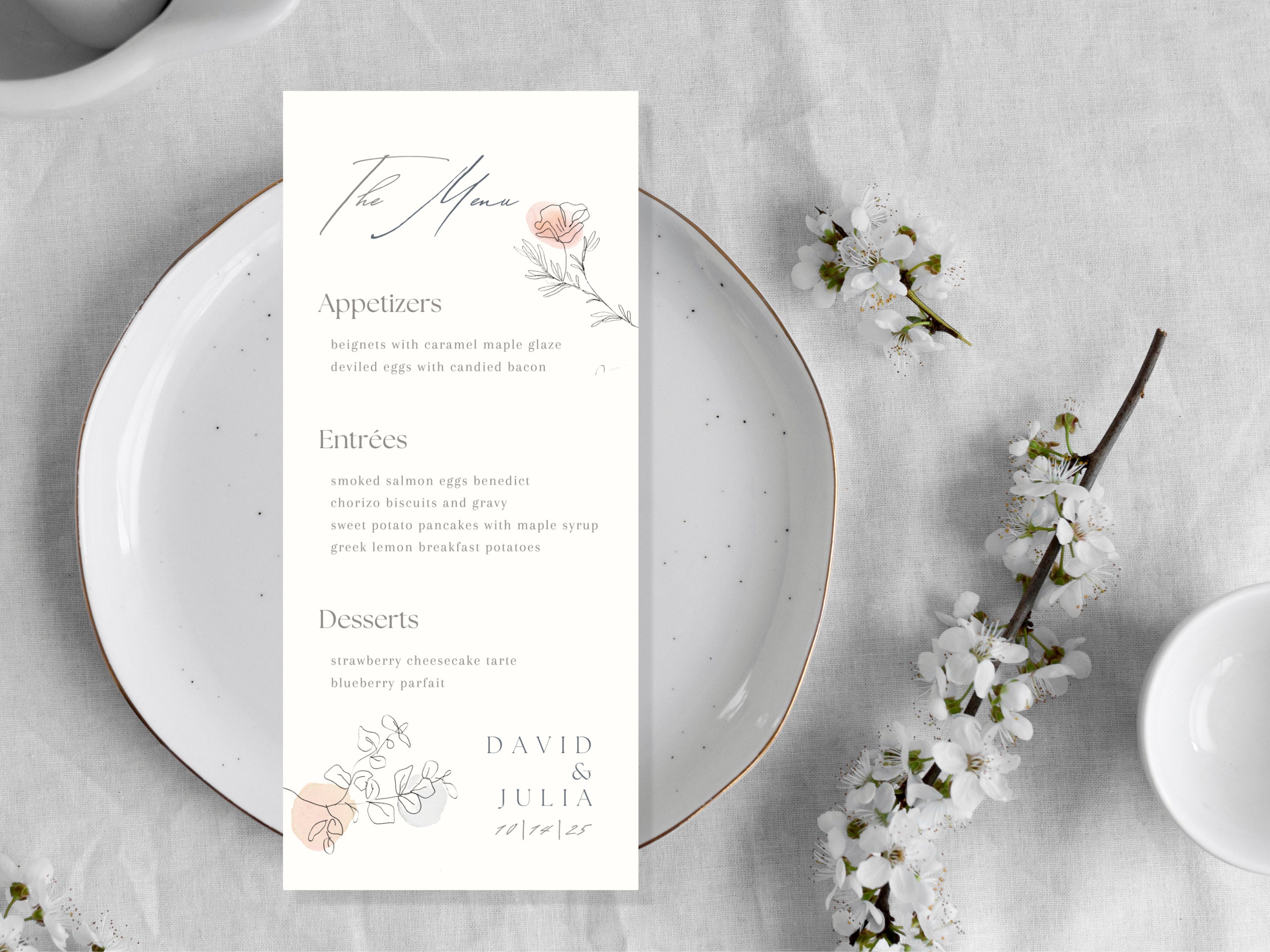 Wedding Menu Template, Calligraphy & Elegant Floral Boho, Editable ...