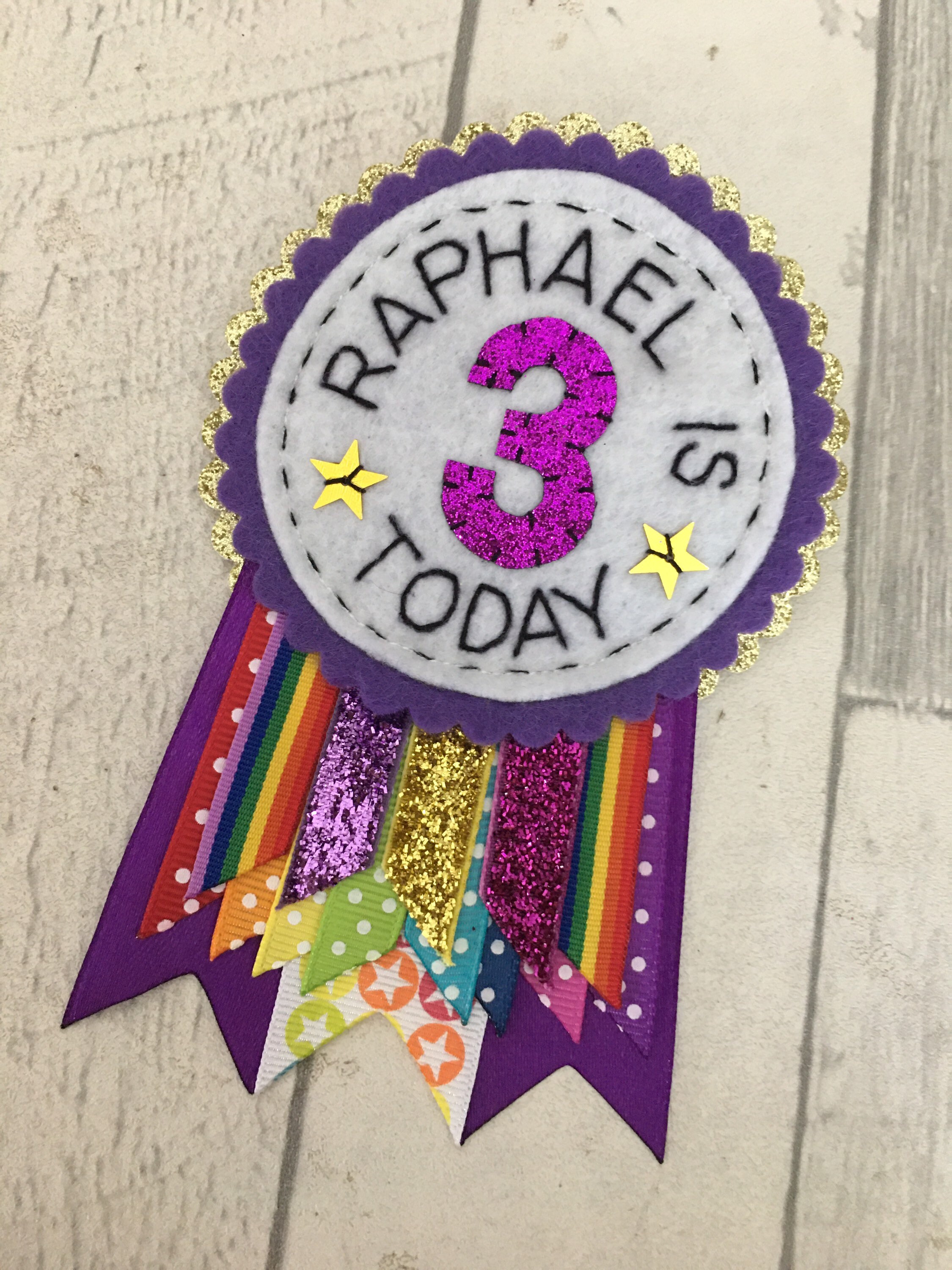 Purple Rainbow Sparkle Personalised Birthday Badge Rosette | Etsy