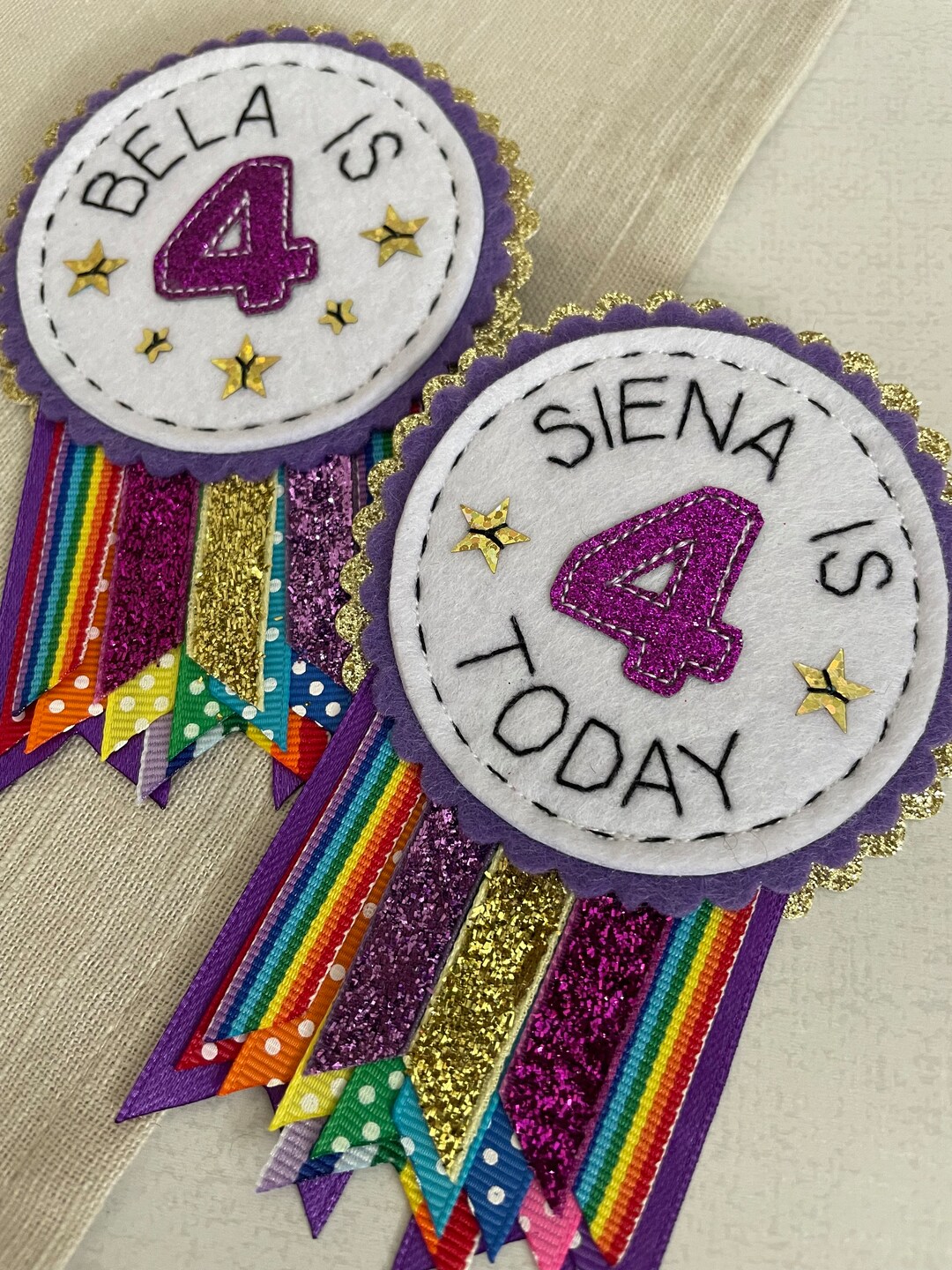 Purple Rainbow Sparkle Personalised Birthday Badge Rosette, Birthday ...