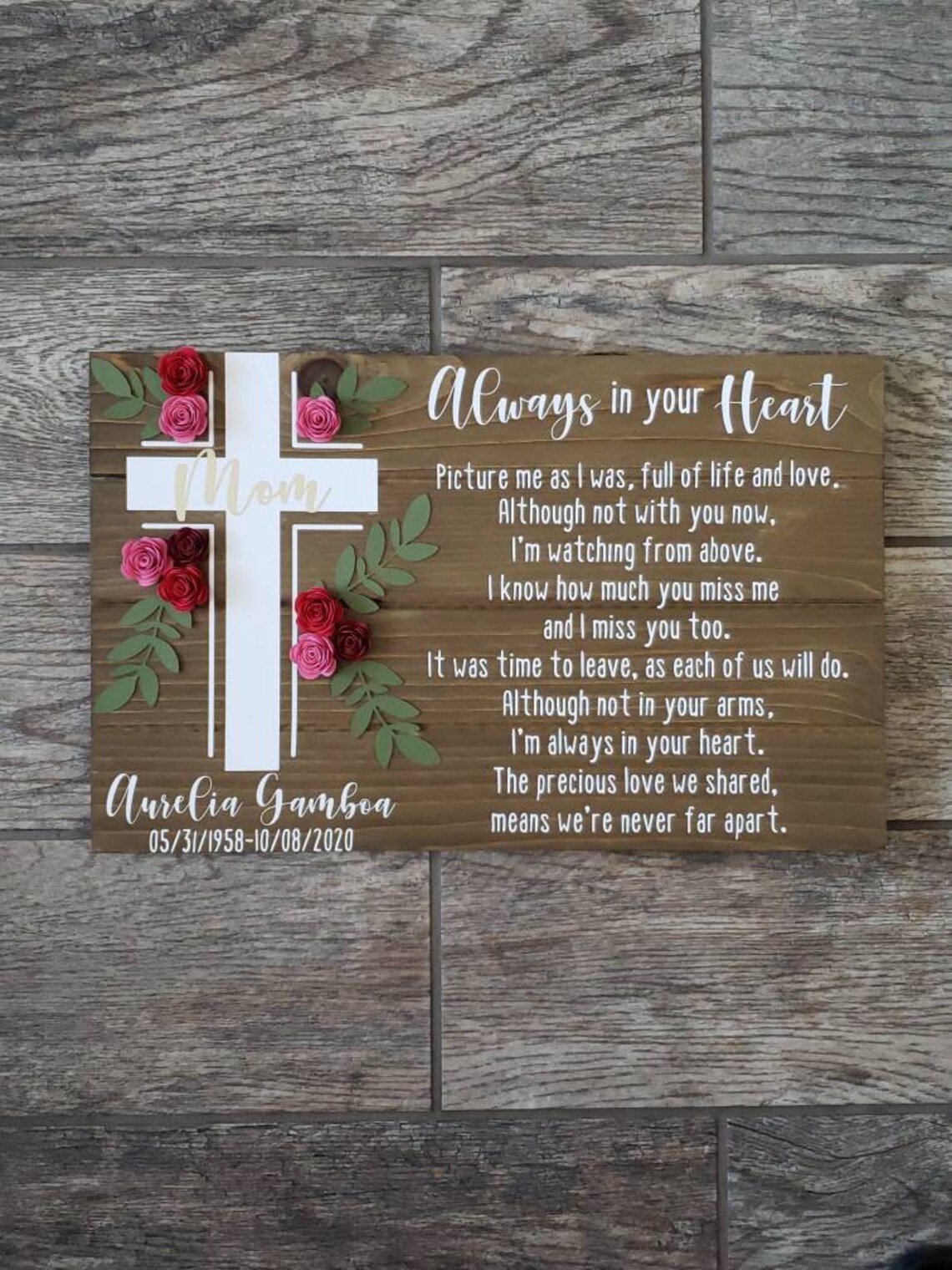 Remembrance Wood Plaque & 3D Flower Wall Art Home Decor - Etsy