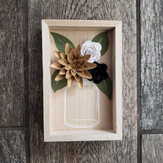 Mason Jar 3D Flower Bouquet Wood Mini Shadow Box L Wall Art - Etsy