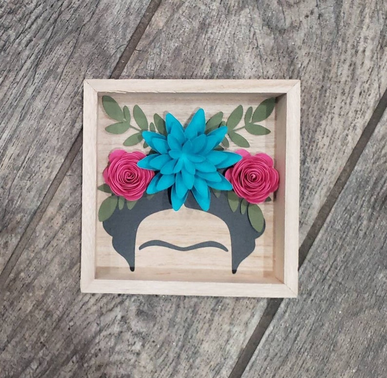 Frida Kahlo 3D Flower & Vinyl Wood Plaque Shadow Box Sign | Wall Art ...