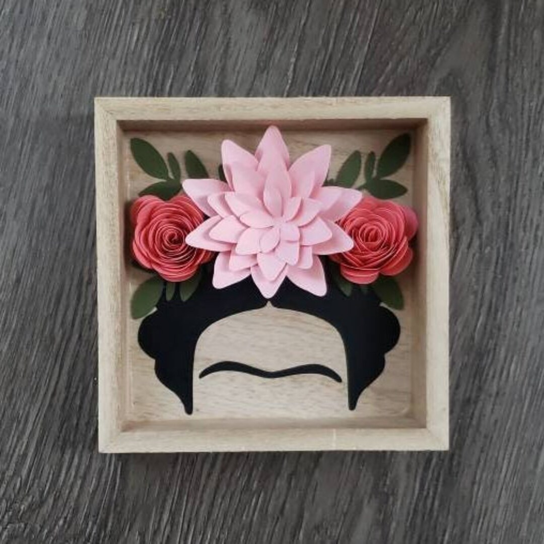 Frida Kahlo 3D Flower & Vinyl Wood Plaque Shadow Box Sign | Wall Art ...
