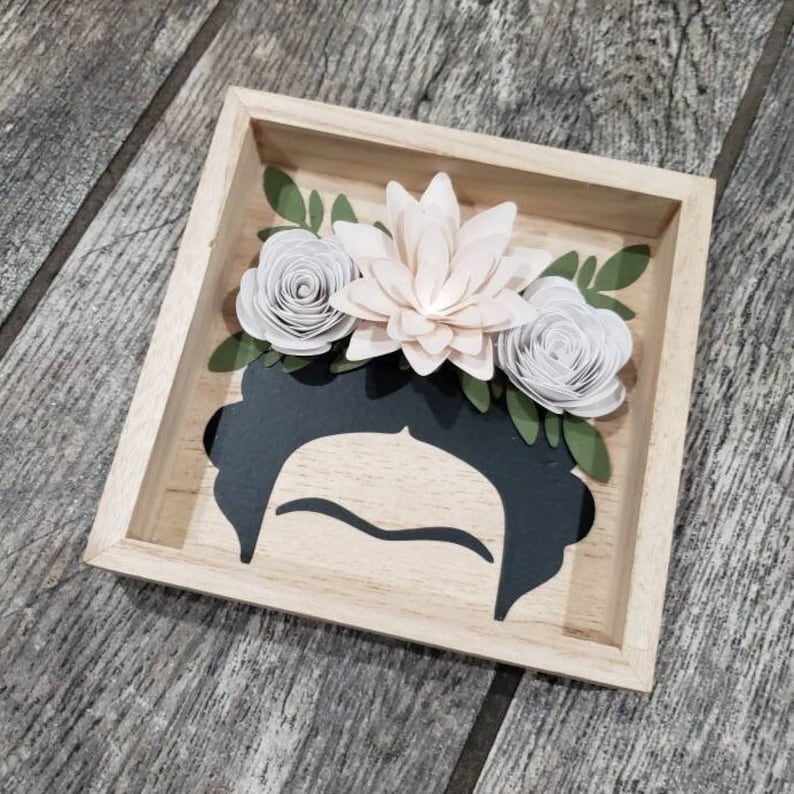 Frida Kahlo 3D Flower & Vinyl Wood Plaque Shadow Box Sign | Wall Art ...