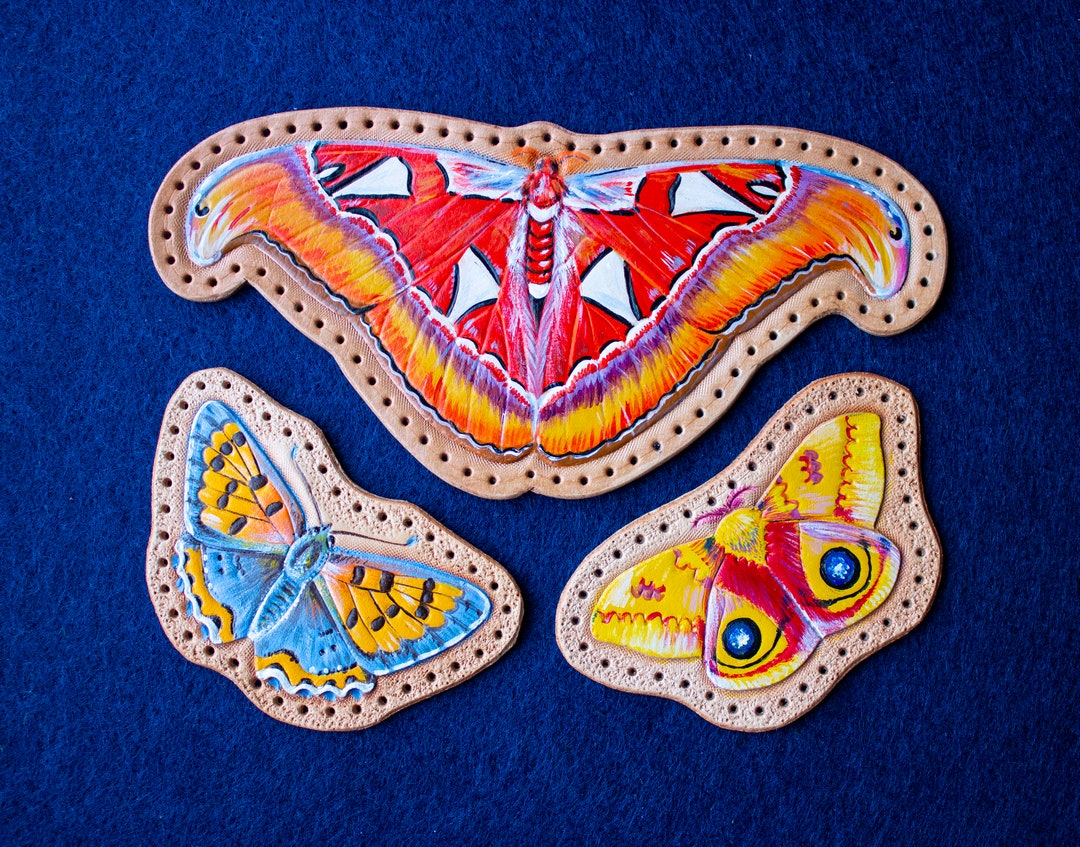 Hand Tooled Leather Butterfly Patches One of a Kind Moths and Butterfly ...