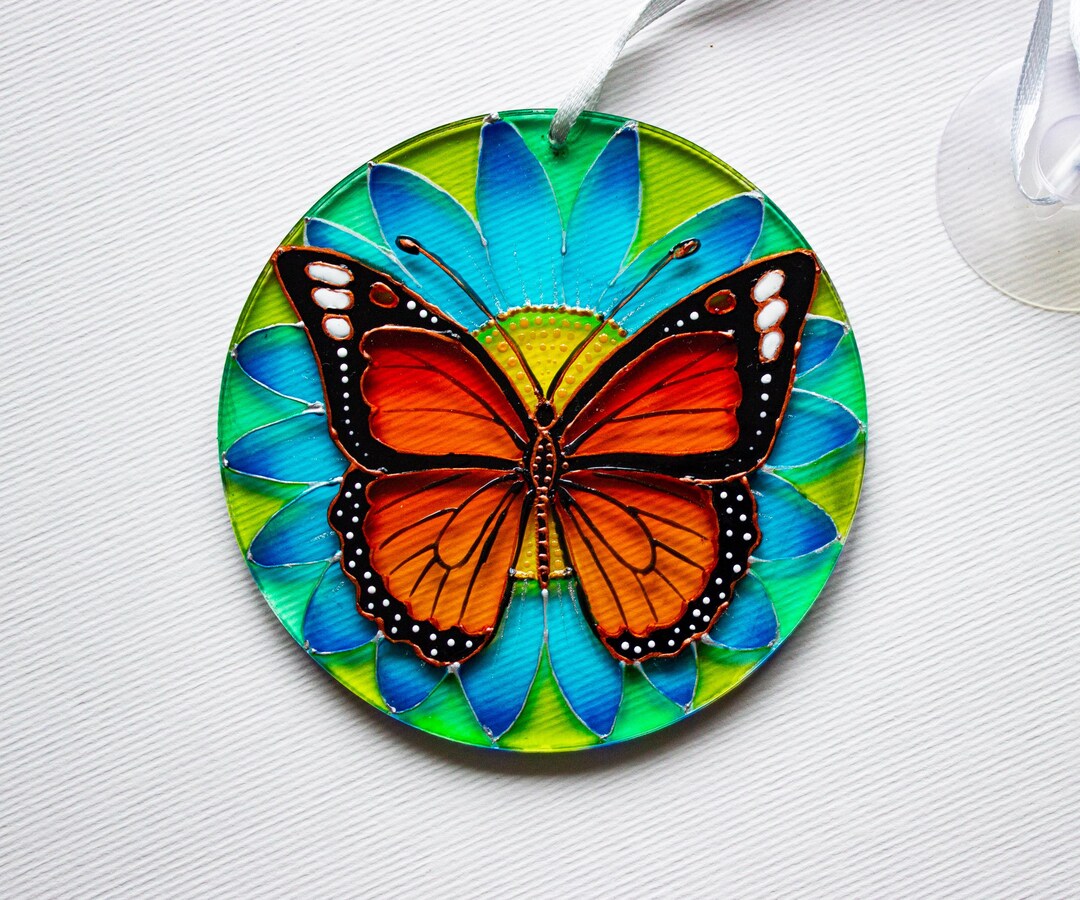 Monarch Butterfly Suncatcher, Christmas Window Hanging Glass Decor Gift ...