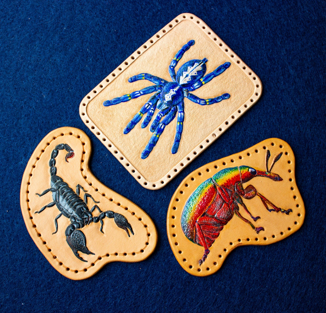 Hand Tooled Leather Insect Patch One of a Kind Scorpion, Beetle ...