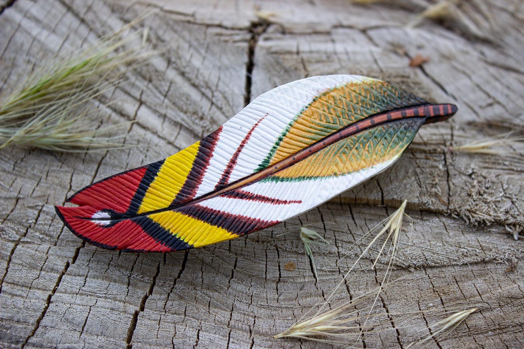 Hand-tooled Leather Feather Barrette: Hand-painted Hair Clip - Etsy