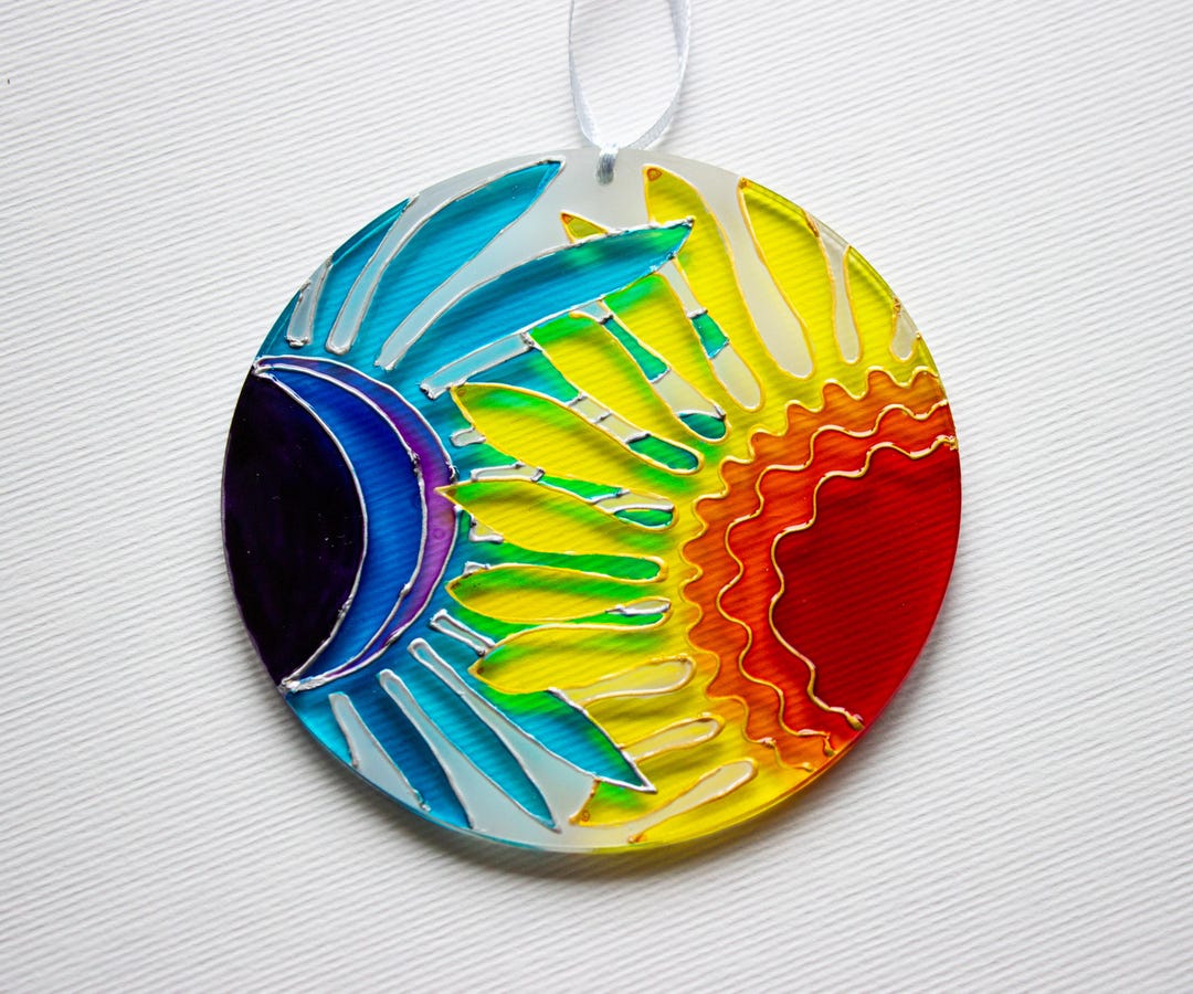 Sun & Moon Suncatcher, Christmas Window Hanging Glass Decor Gift Mom ...