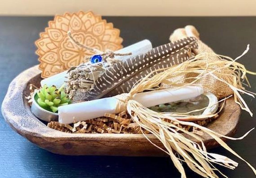 Prosperity Ritual Kit Spiritual Crystal Sage Feather Wooden Bowl - Etsy