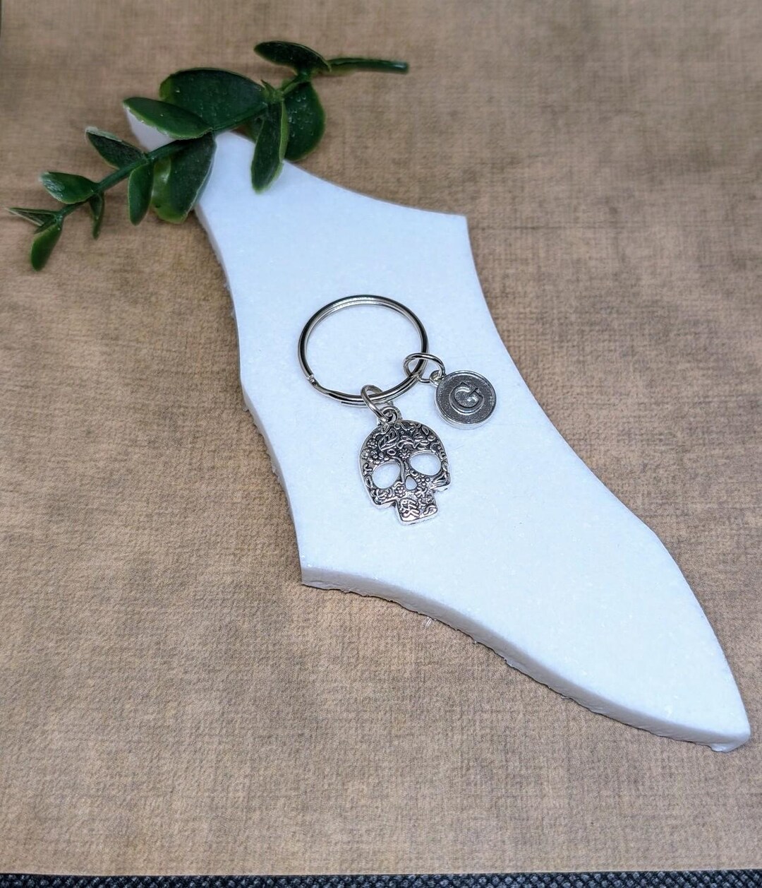 Sugar Skull Initial Key Ring With Initial Charm, Personalized Initial ...