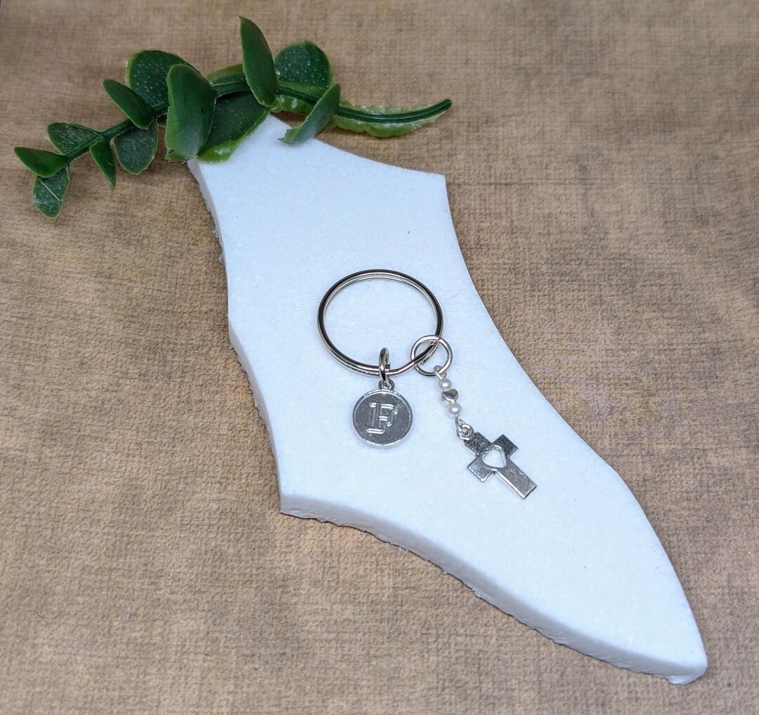 Cross Key Ring, Personalized Initial Cross Keyring, Christian Keyring ...