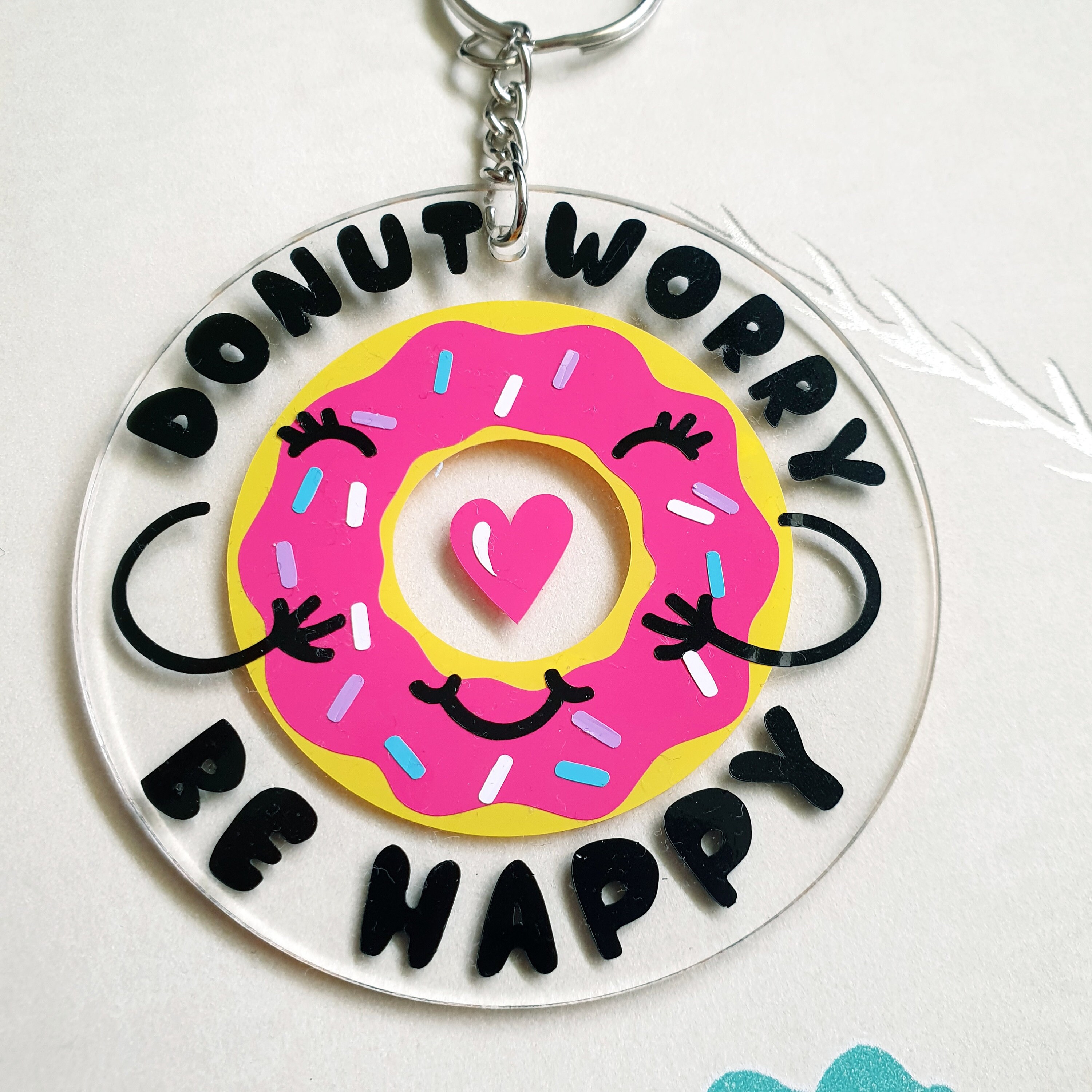 Donut worry key Chain Donut worry key ring acrylic key ring | Etsy