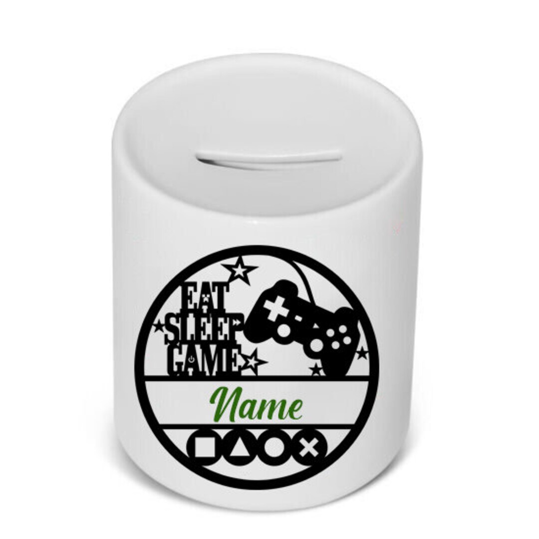 Gaming Money Box, Piggy Bank, Personalised Coin Jar, Add a Name to ...