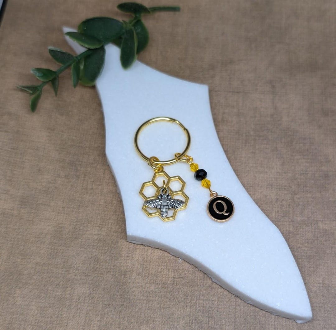 Bee Beehive Keyring, Bee Hive Keychain, Bee Gift, Bee Keyring, Bee Initial Keyring, Bee and ...