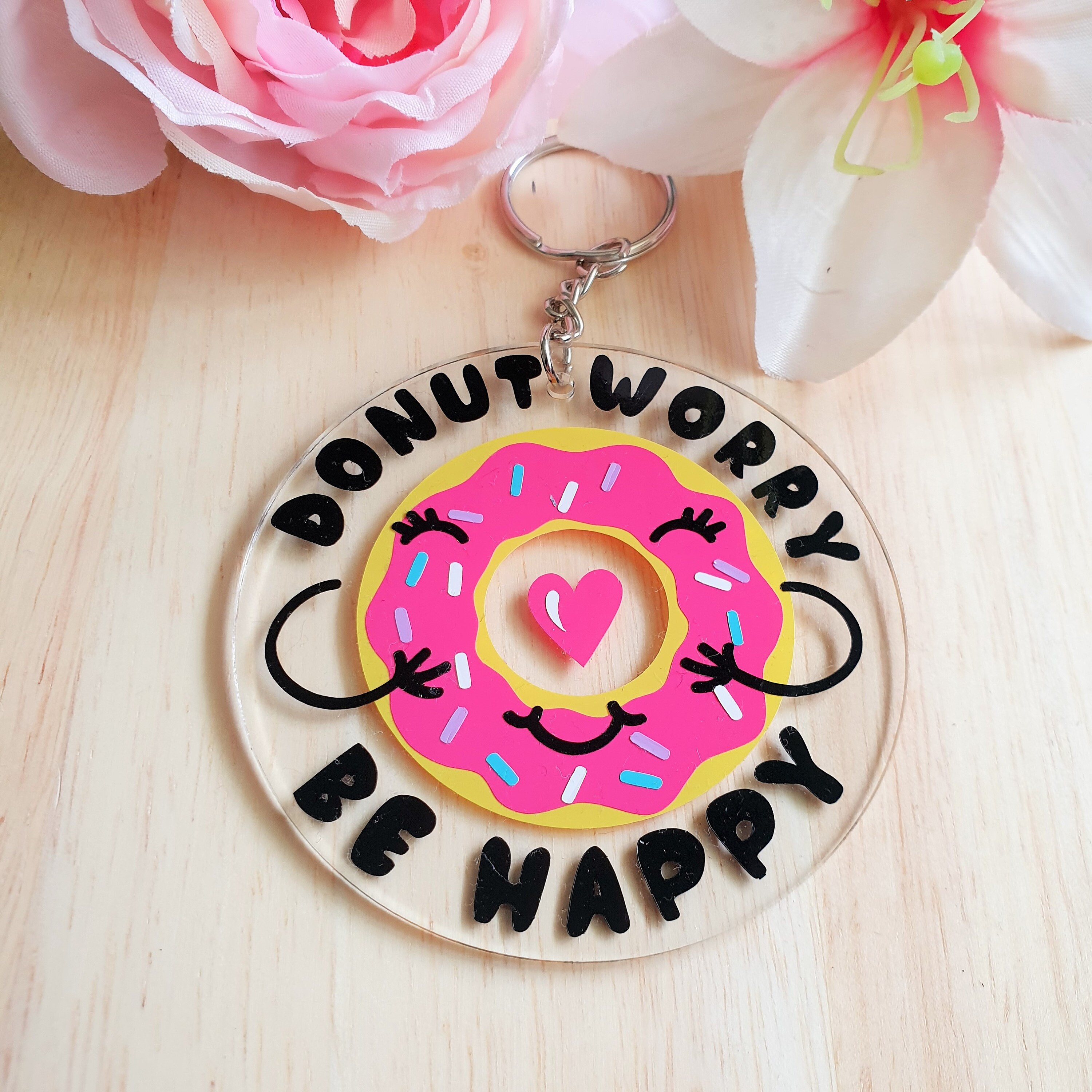Donut worry key Chain Donut worry key ring acrylic key ring | Etsy
