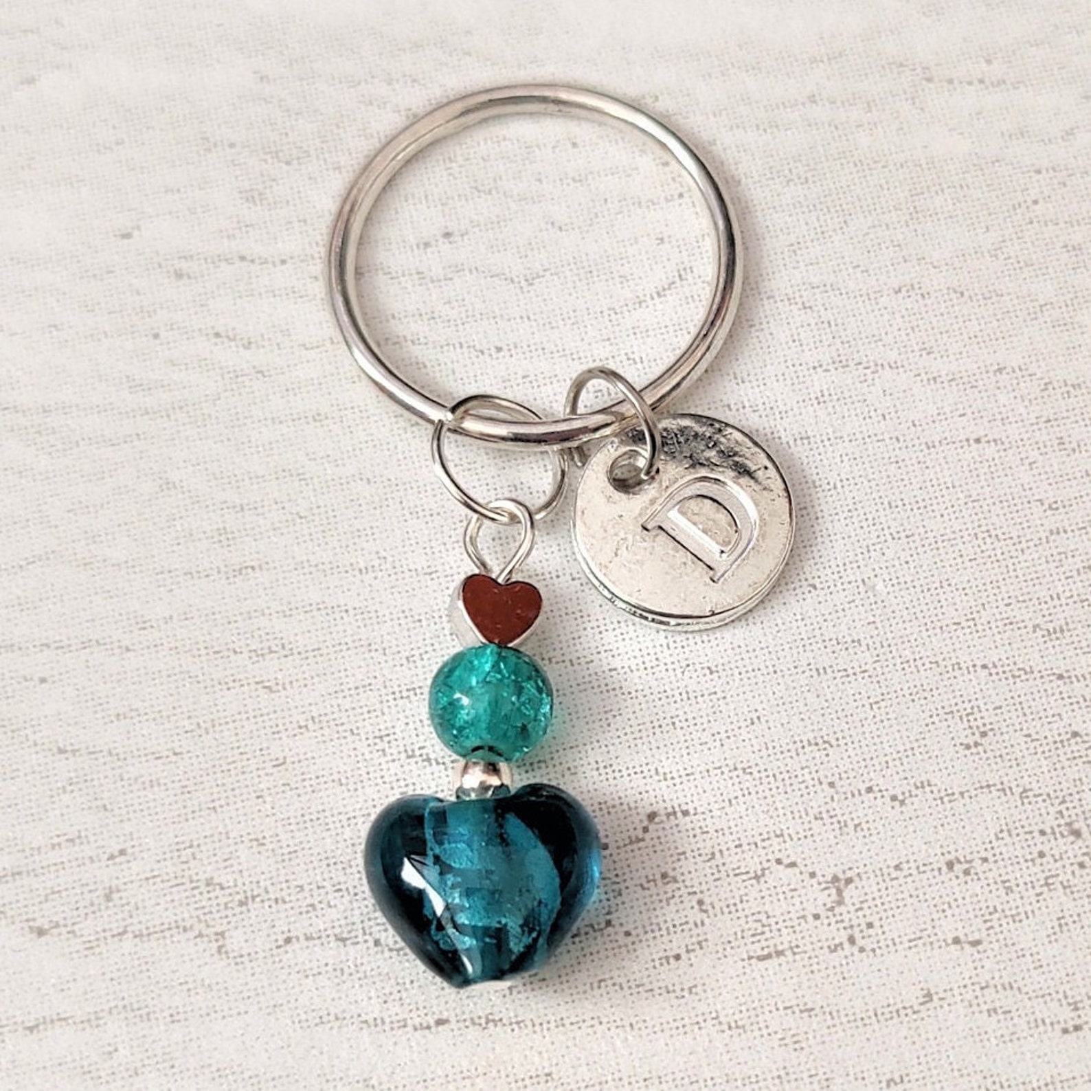 Murano Glass Heart Keyring With Initial Charm Personalized - Etsy