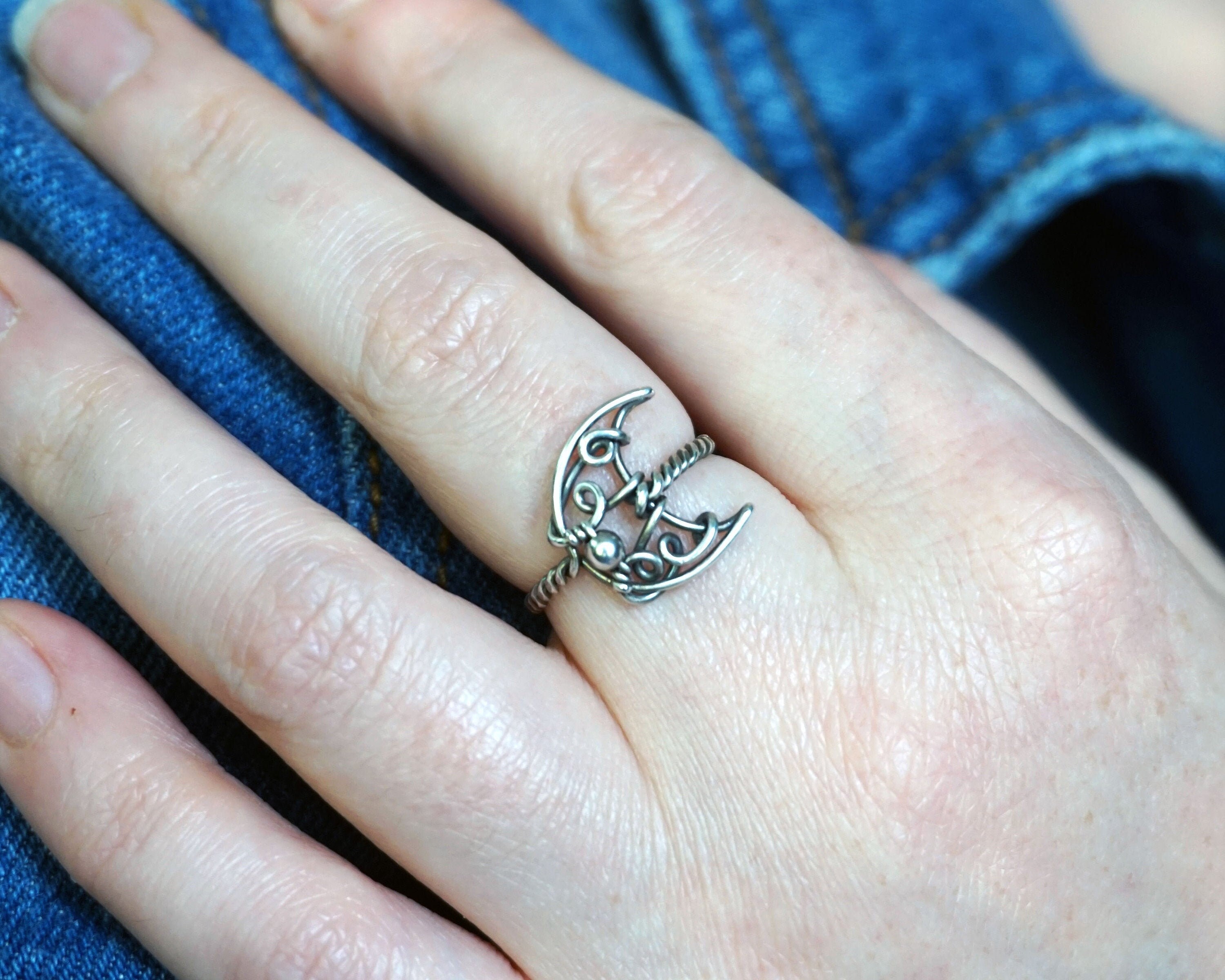 Crescent Moon Ring .925 Sterling Silver Wire Wrapped | Etsy