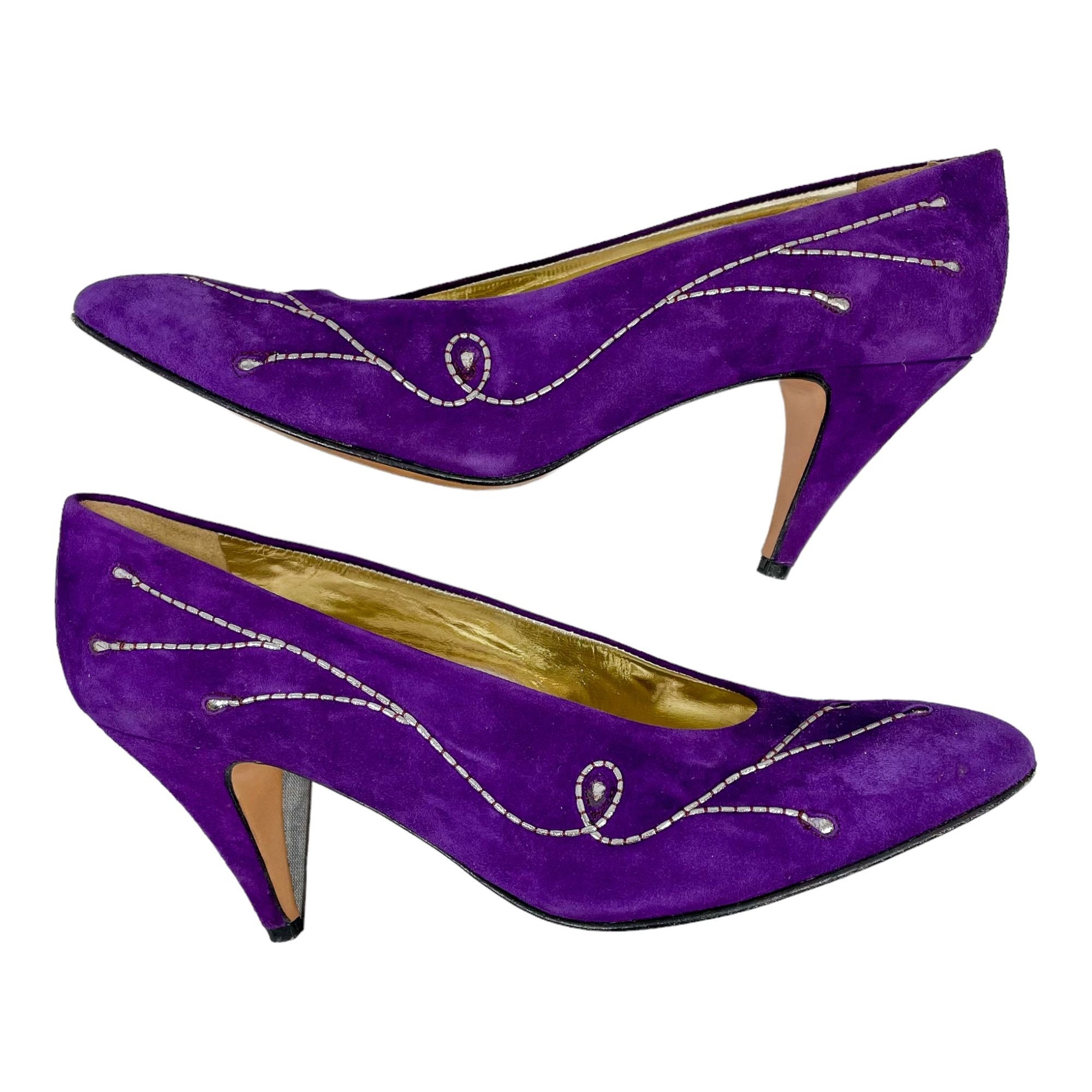 Vintage 1980s Valdini Purple Suede Pumps With Beautiful Raised - Etsy