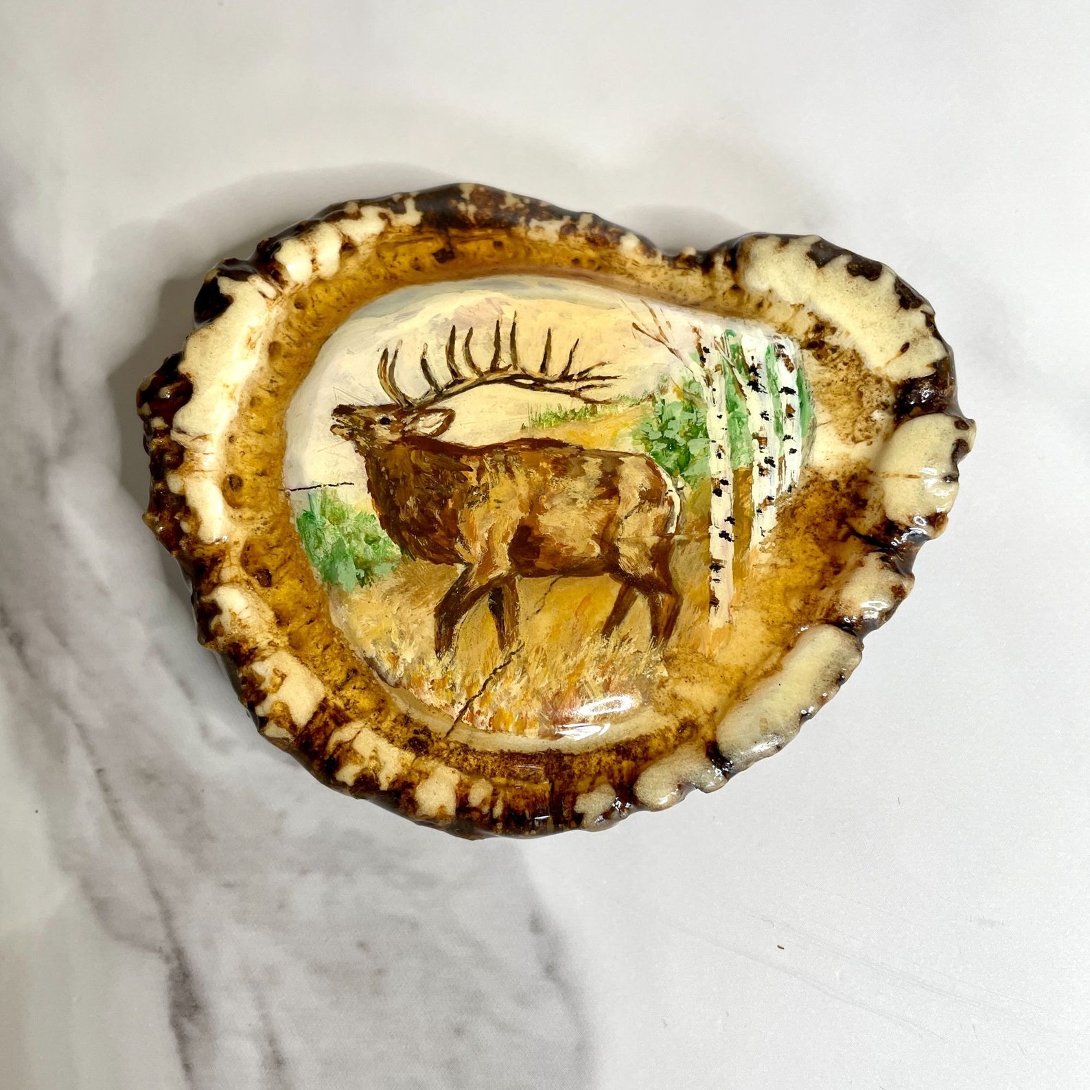 Hand Painted Vintage Antler Burr Belt Buckle / Large Elk Design, Man's ...