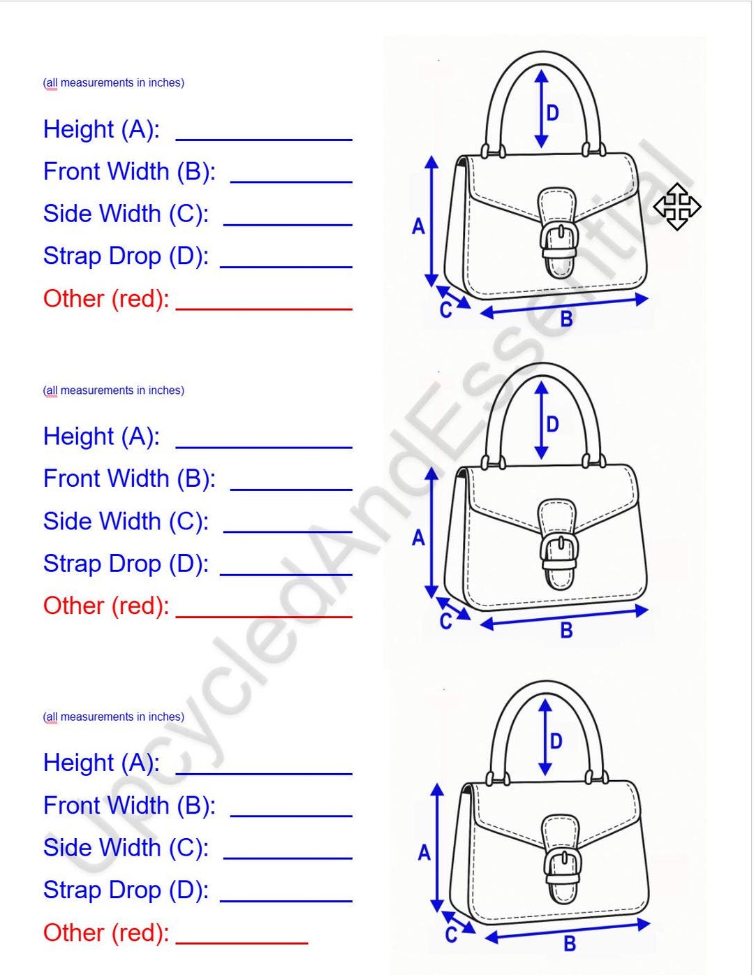 Reseller Listing Sheets - Purses and Bags - Batch Listing Tool - Size ...