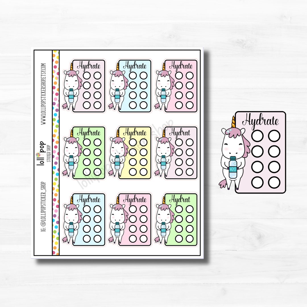 Unicorn Hydrate Tracker Planner Stickers for Any Planner, Water, H20 ...