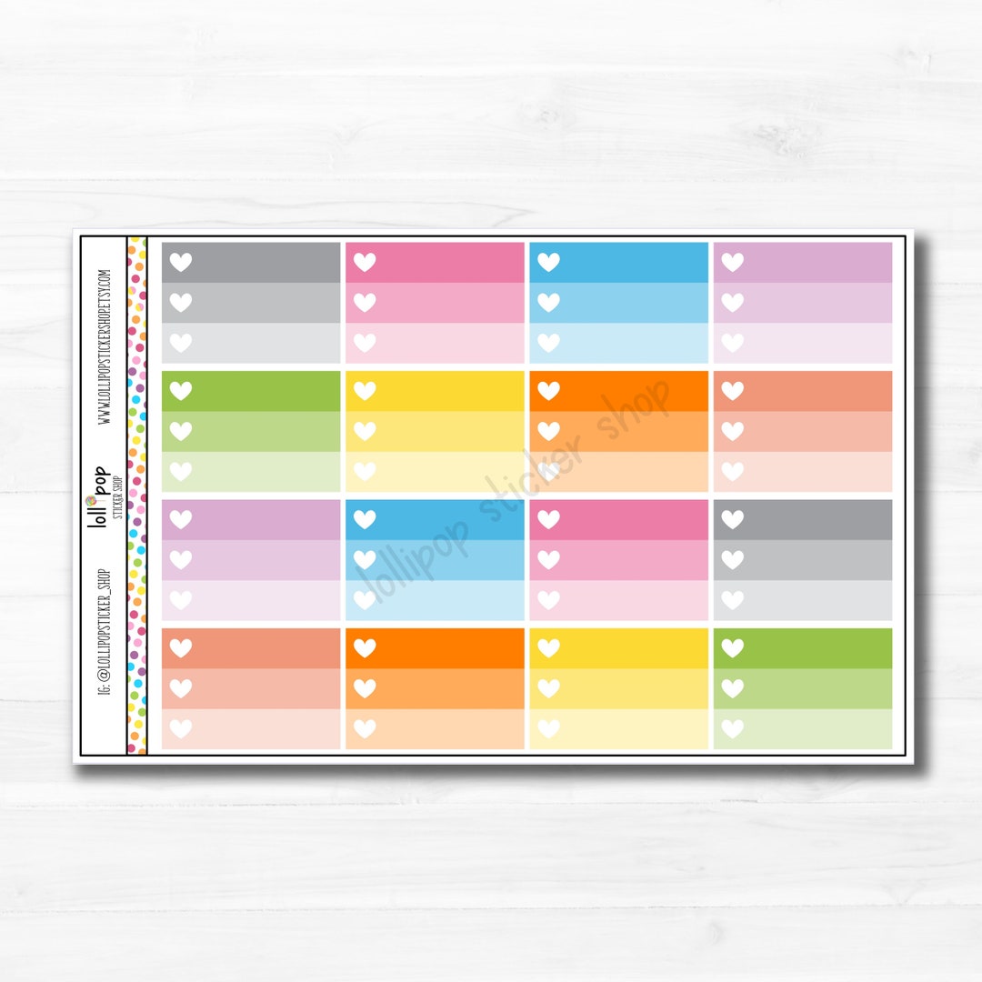 Multi-color Heart Checklist Half Box Planner Stickers for Many Planners ...