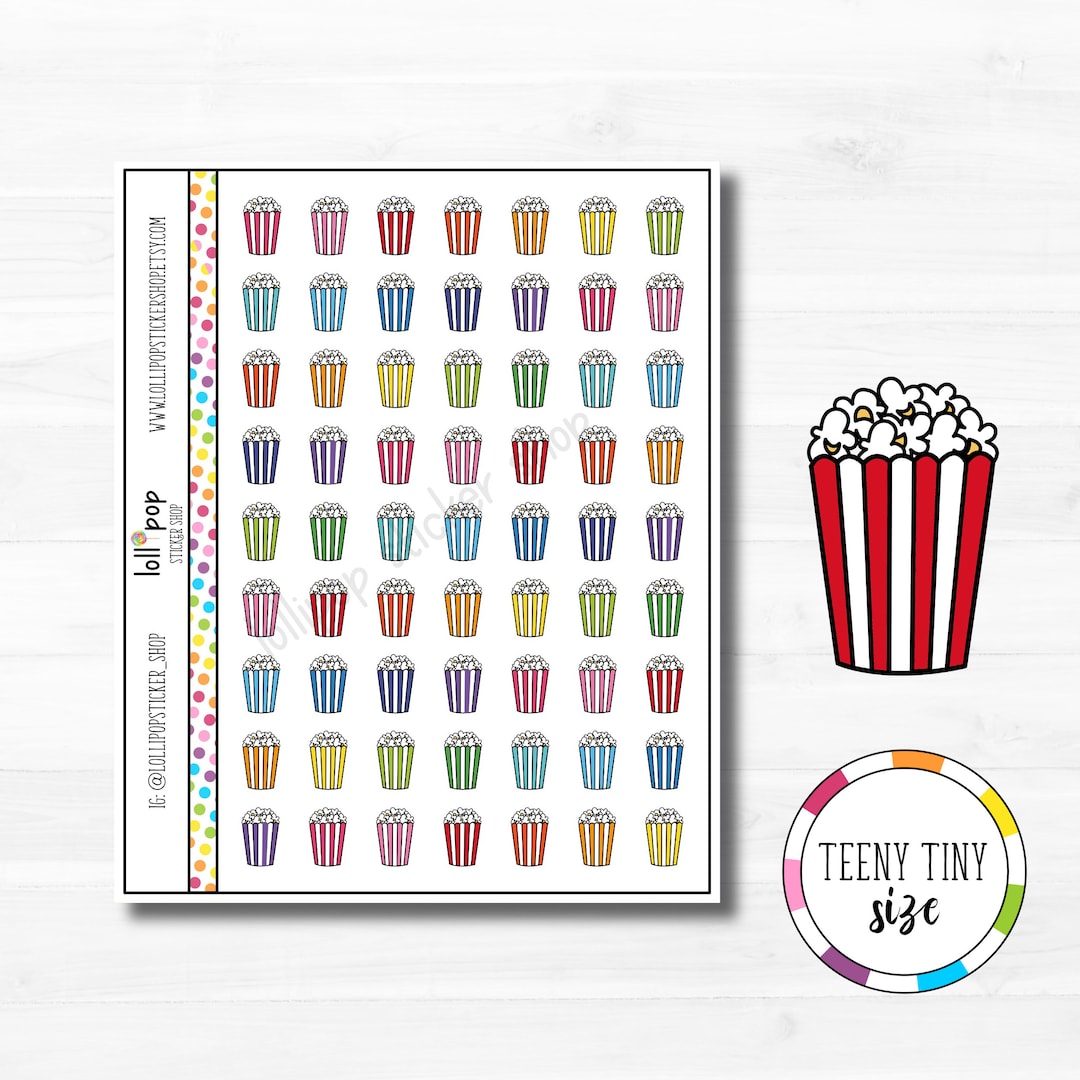 Teeny Tiny Popcorn Planner Stickers: Movie Night, Date (matte or Glossy ...