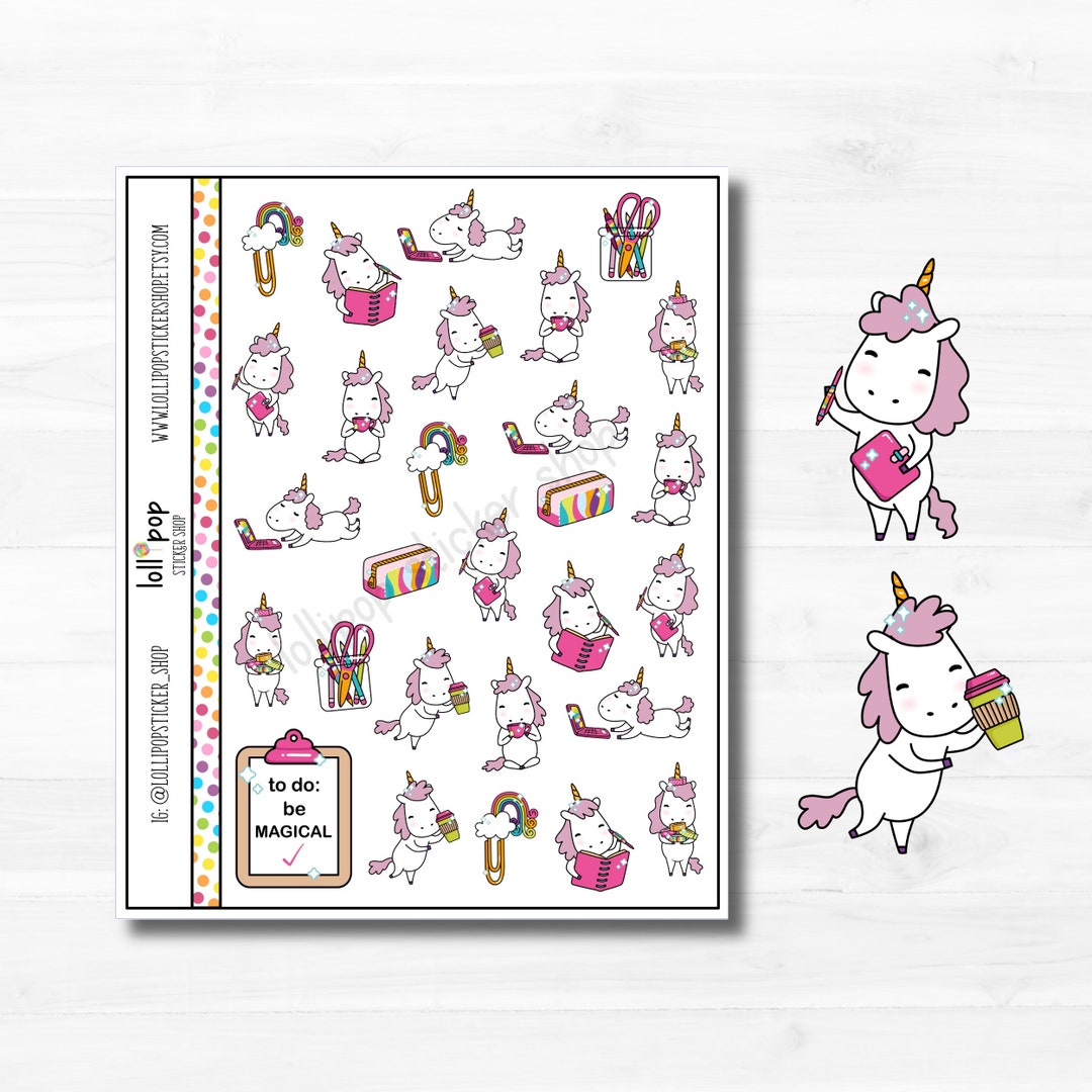 Unicorn Planner Stickers: Matte or Glossy Character Stickers - Etsy
